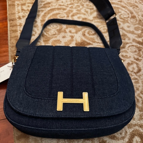H by Halston | Bags | Halston Monogram Bag Denim Crossbody Purse Logo H ...